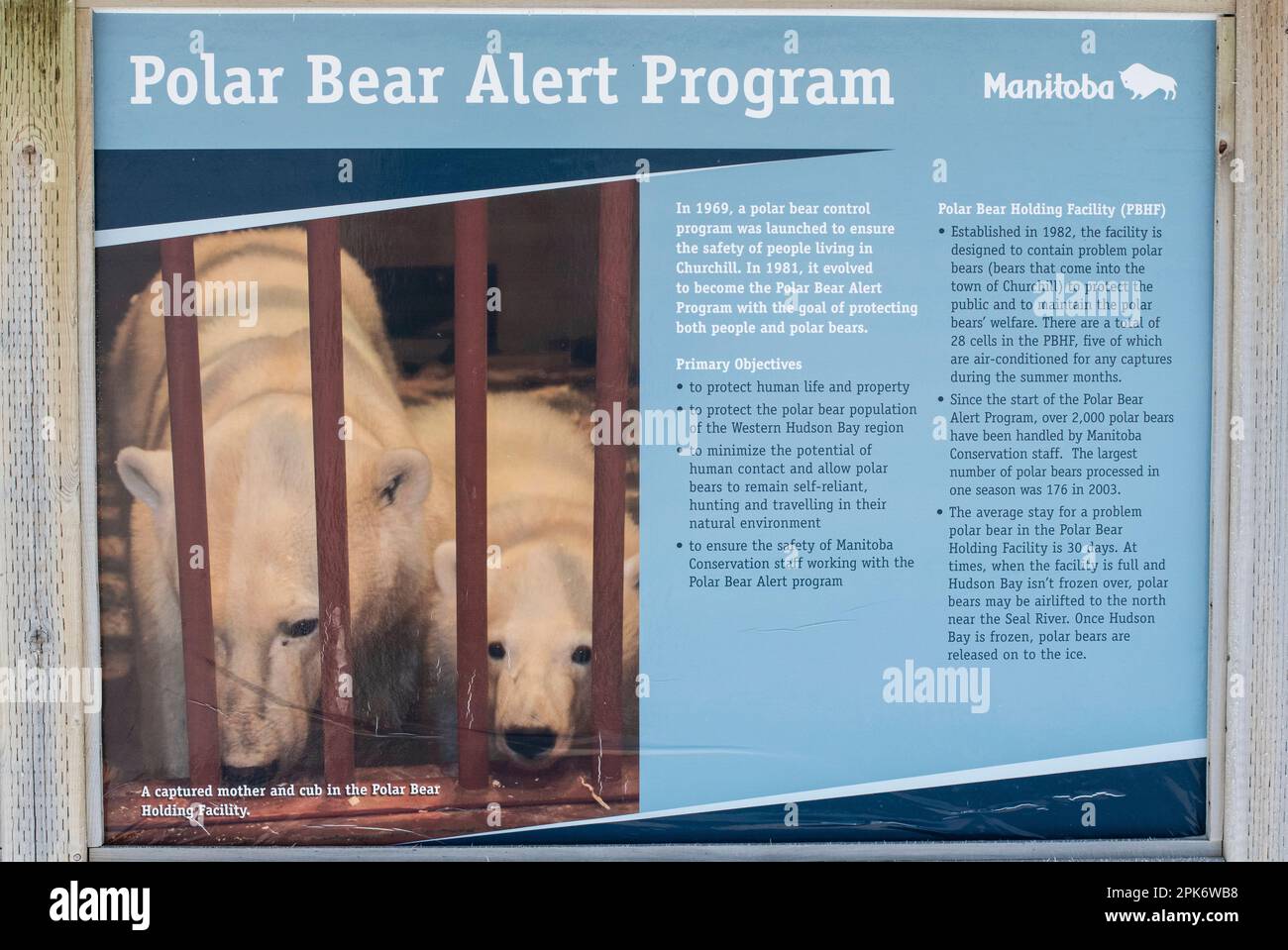 Polar bear alert program sign at the polar bear holding facility in ...