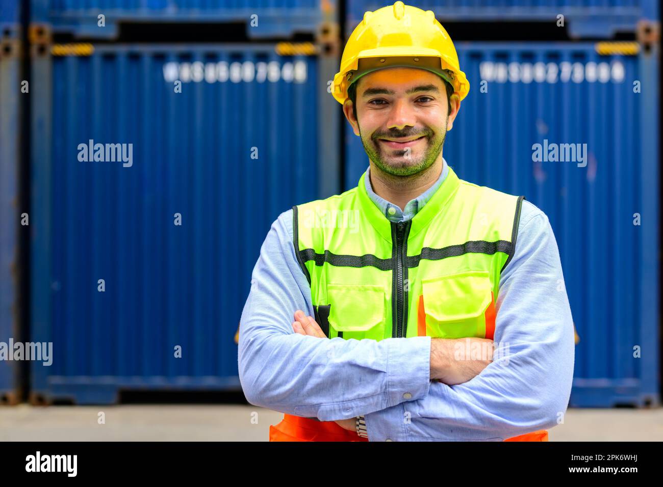 Warehouse engineer worker checking and working at industrial container ...