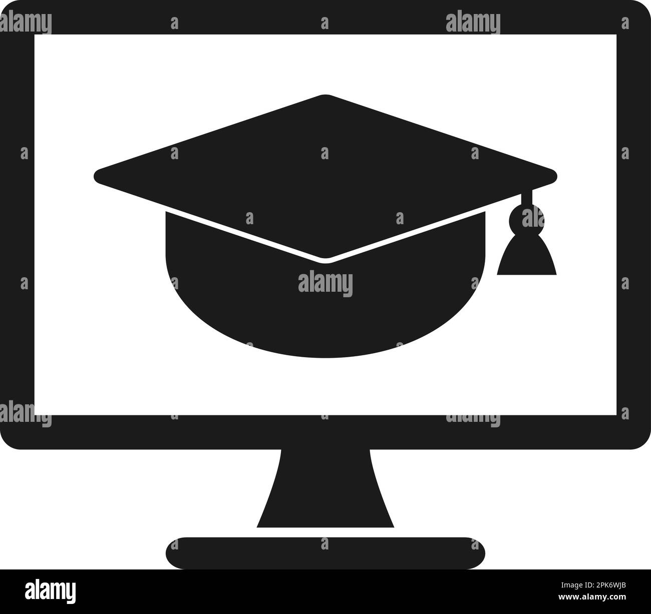 E Learning Icon Graduation Cap Symbol On Computer Monitor Stock Vector Image And Art Alamy