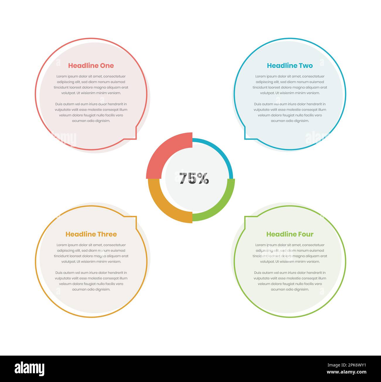 Minimal infographic pie graph overview with text inside oval shape ...