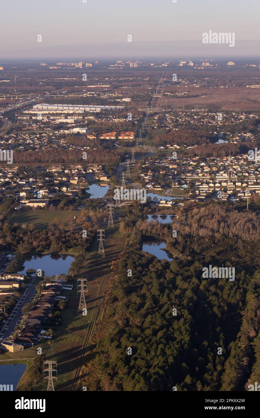a panoramic picture of Orlando city from the sky, residential area with ...