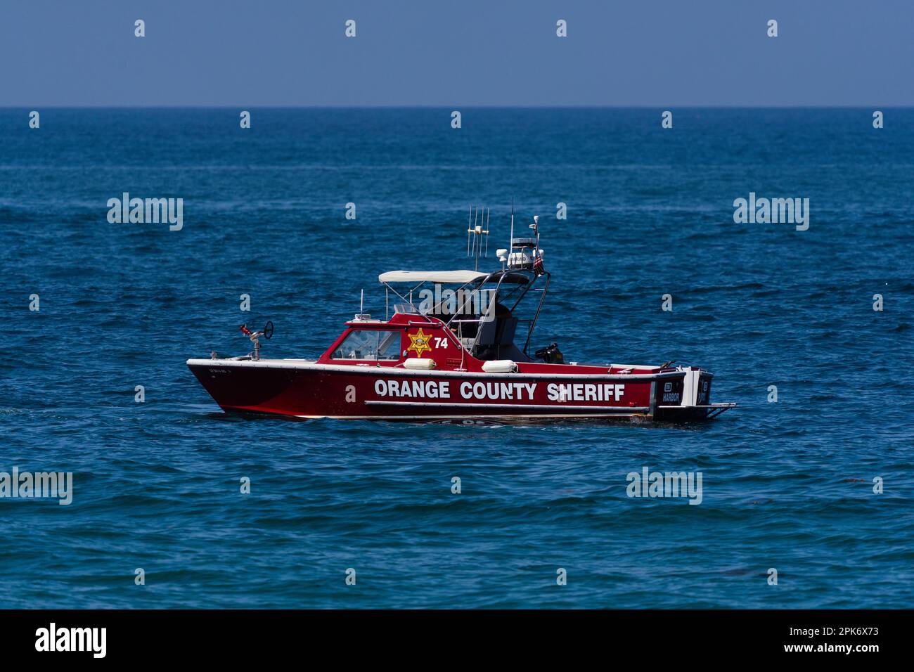 Lifeguard boat on sea, Newport Beach, California, USA Stock Photo - Alamy