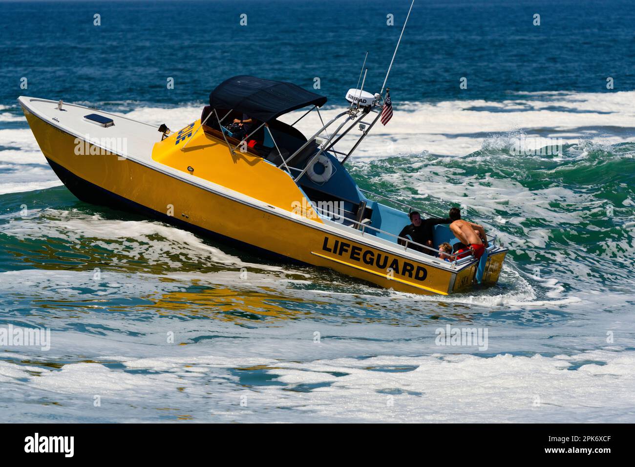 Lifeguard boat on sea, Newport Beach, California, USA Stock Photo - Alamy