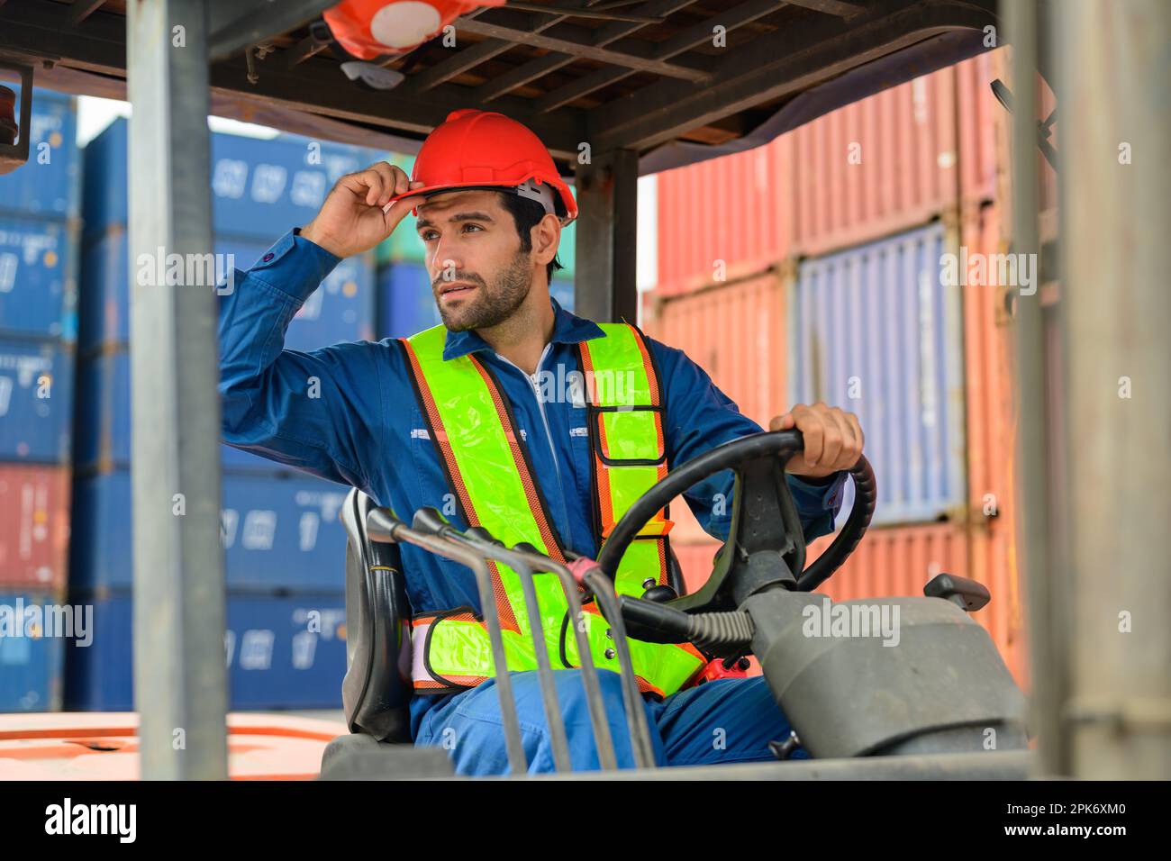 Warehouse engineer worker working at industrial container yard Stock ...