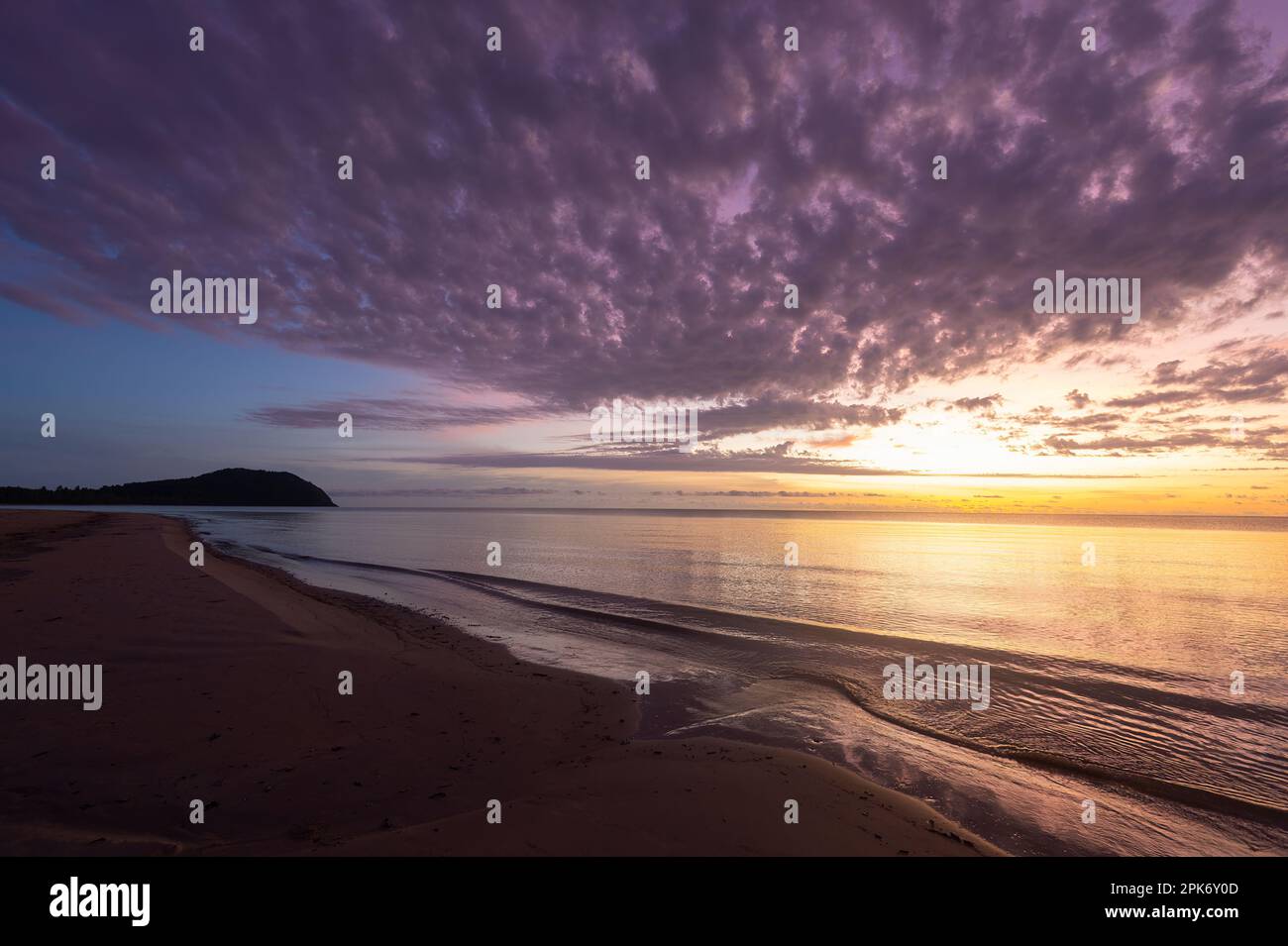 Spectacular sunrise over deserted Myall Beach, Cape Tribulation, Far ...