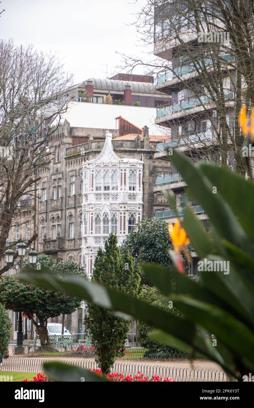 At Vigo, Spain, on february 2022, historic center of the beautiful town ...