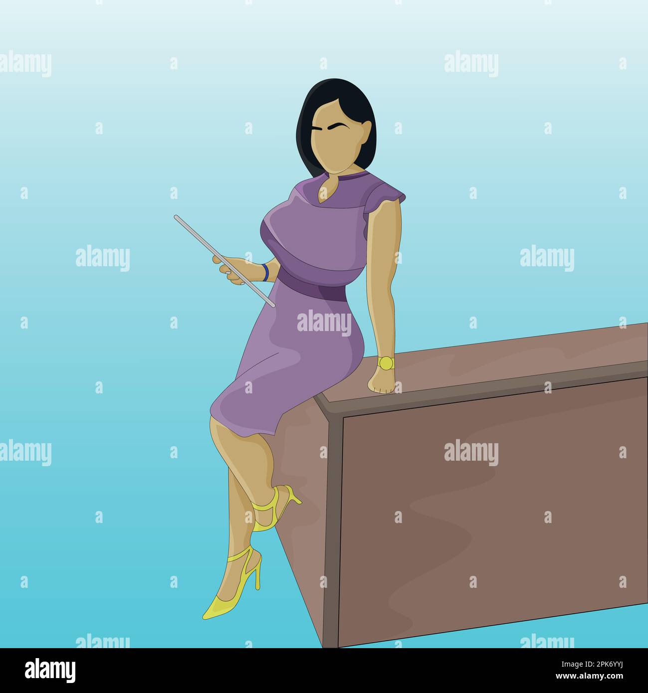 Woman leaning on table Stock Vector Images - Alamy