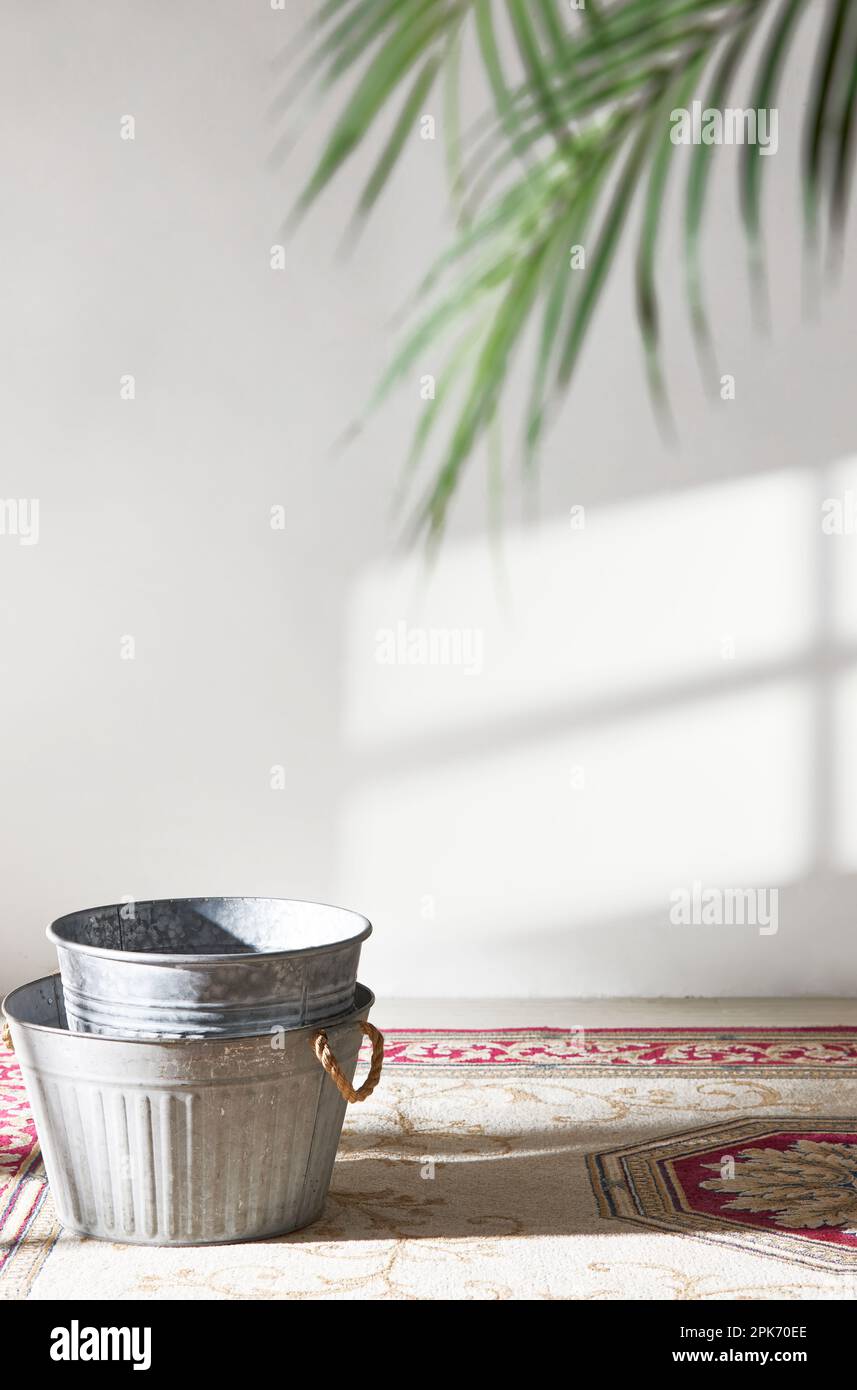 This room has a calm atmosphere with natural light. There are clay pots ...