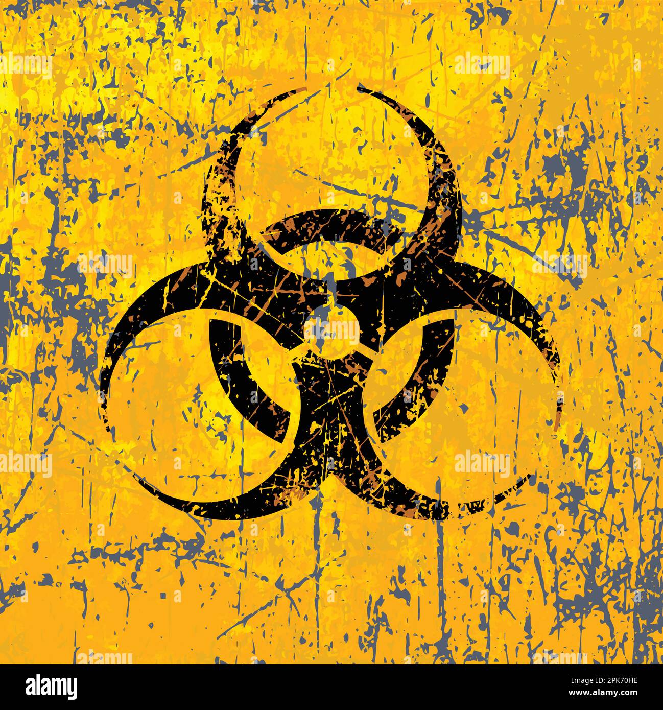 scratched distressed biohazard symbold dirty grungy yellow wall texture ...
