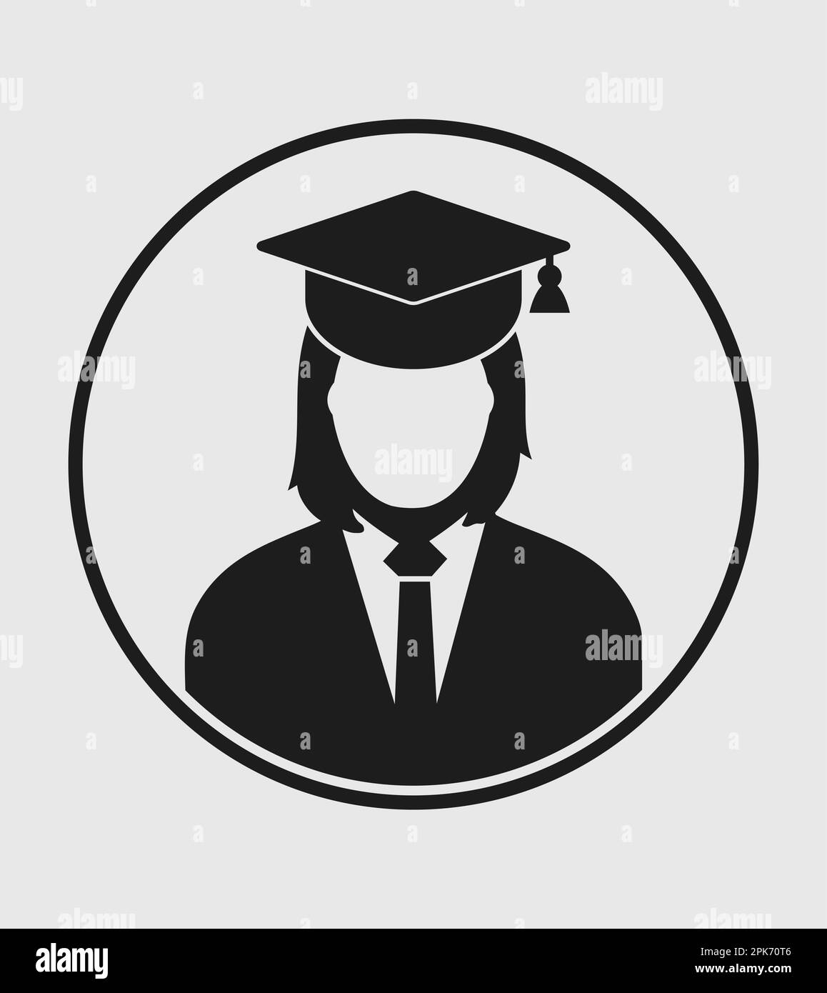 Female graduate student profile icon with gown and cap. Flat style ...