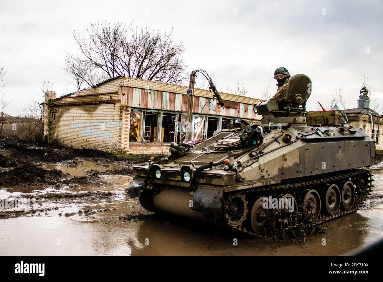 Armored vehicle CV102 Spartan used by the Ukrainian army on the Donbas front line. Its offensive ...
