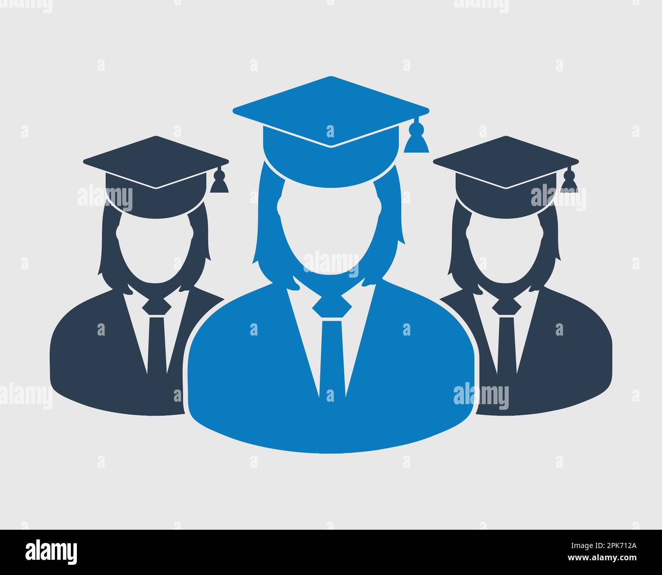 Graduate Student Team Icon. Female symbols with cap on head. Flat style ...
