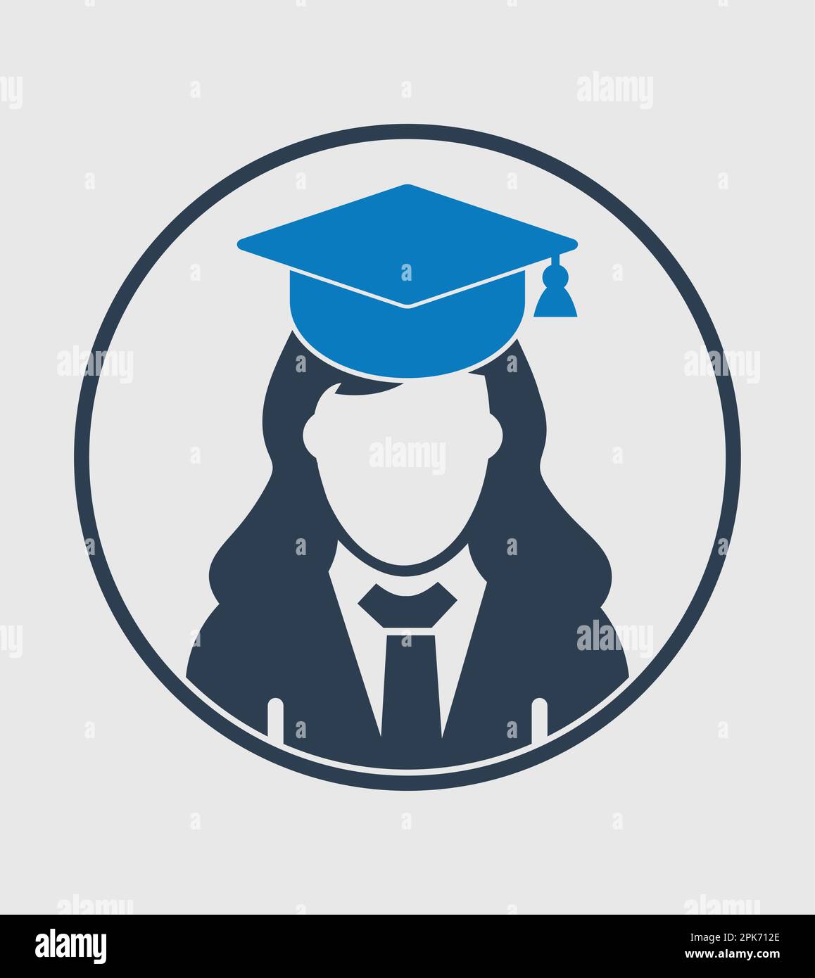 Female graduate student profile icon with gown and cap. Flat style ...
