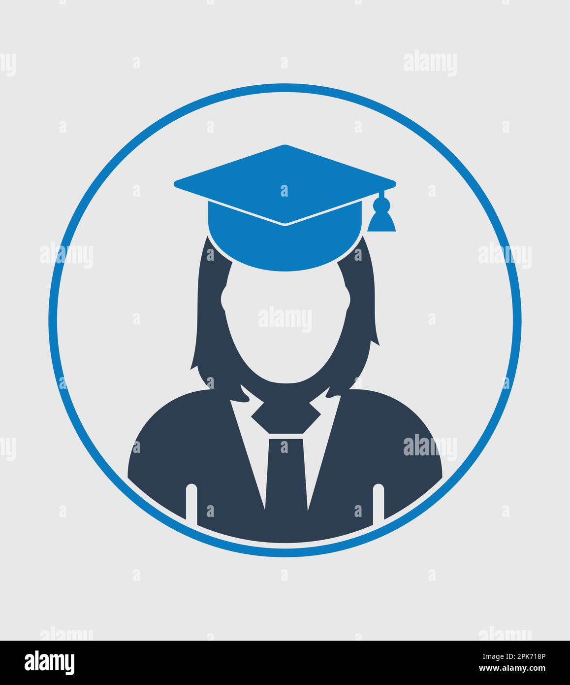 Female graduate student profile icon with gown and cap. Flat style ...