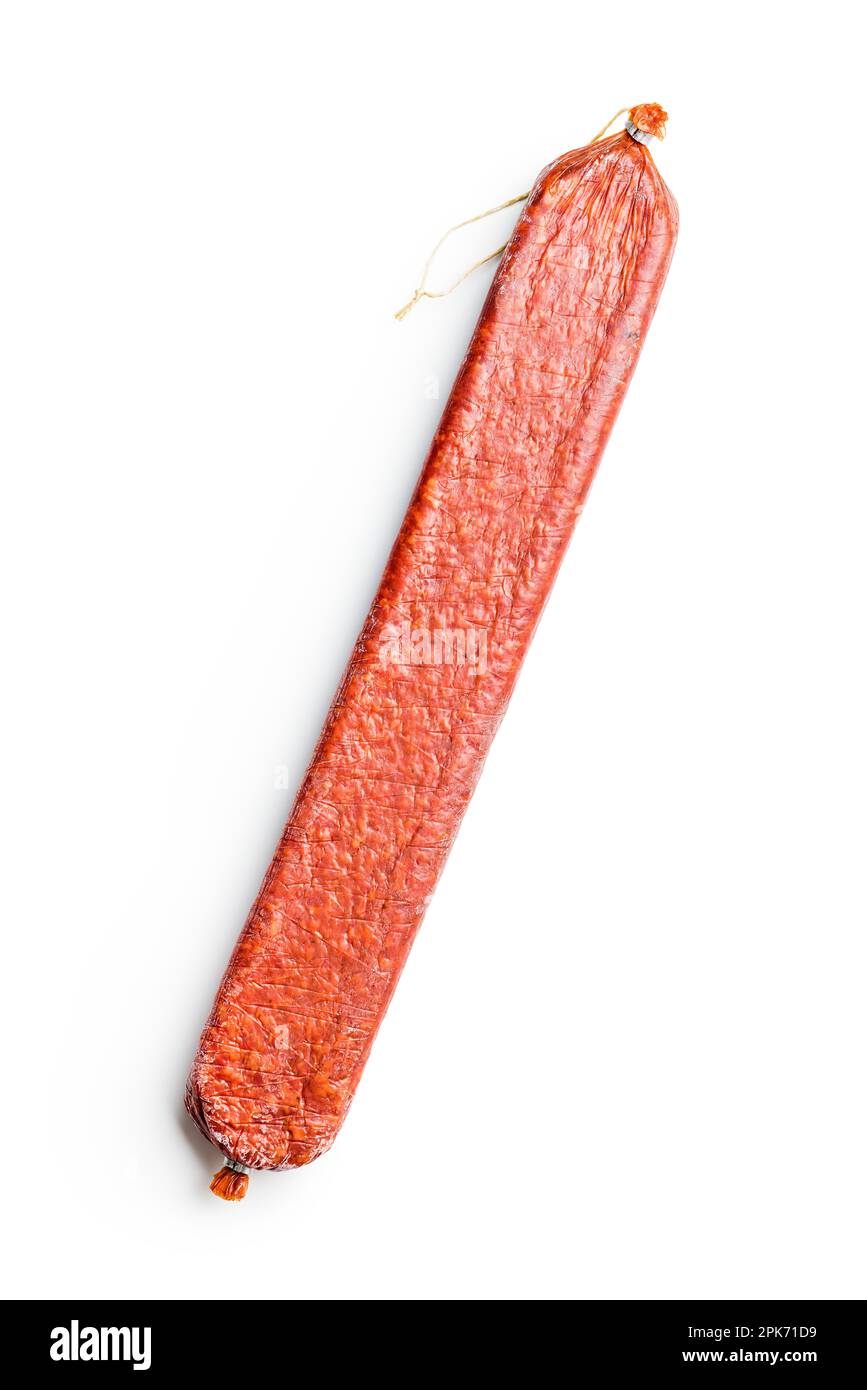 Smoked salami sausage isolated on the white background Stock Photo - Alamy
