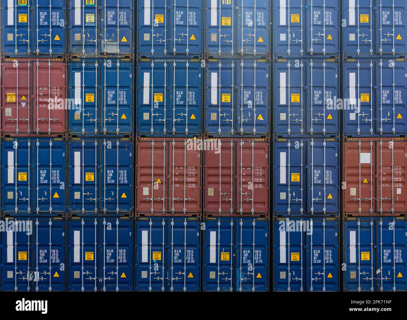Stack of containers in harbor, Containers yard in port, Port logistics ...