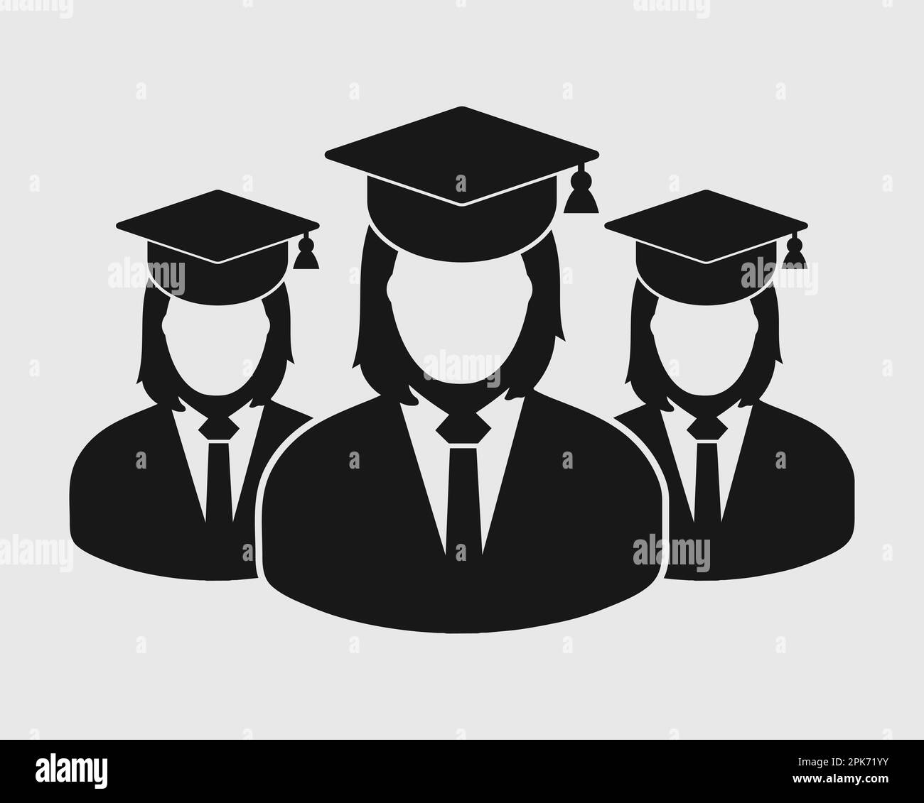 Graduate Student Team Icon. Female symbols with cap on head. Flat style ...
