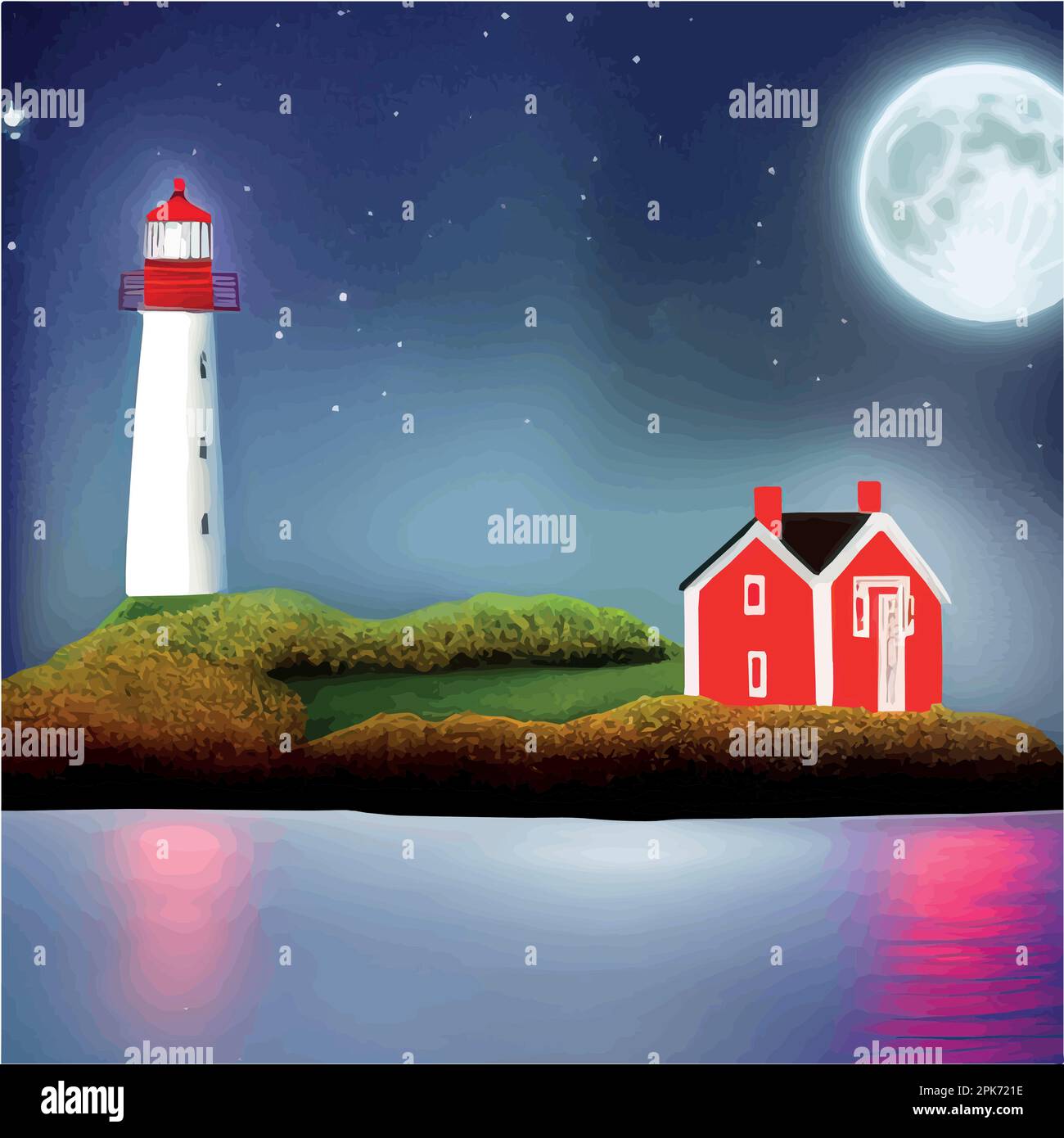Lighthouses At Night Clipart
