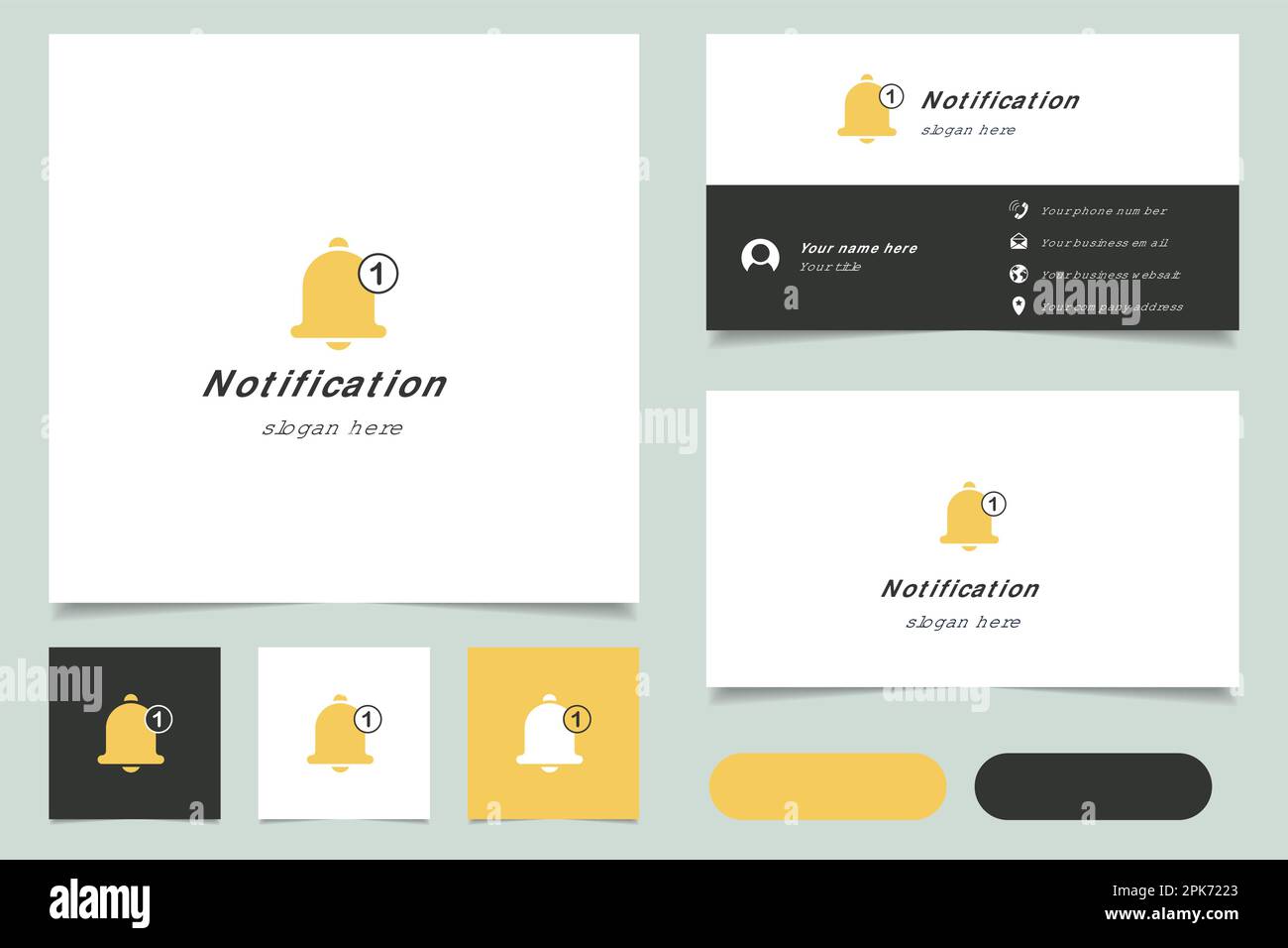 Notification logo design with editable slogan. Branding book and ...