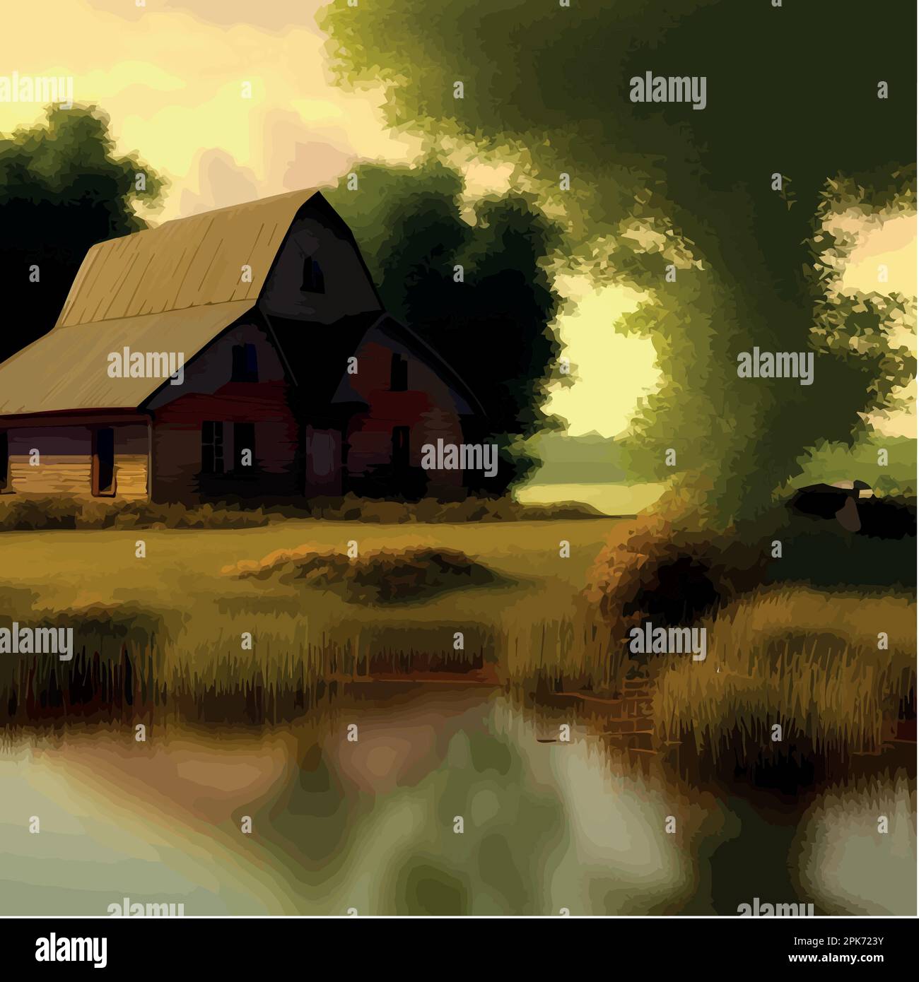 June lake panorama summer Stock Vector Images - Alamy