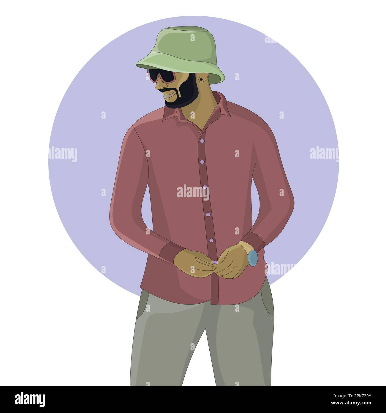 Flat design of a handsome man wearing a hat, wristwatch and sunglasses ...