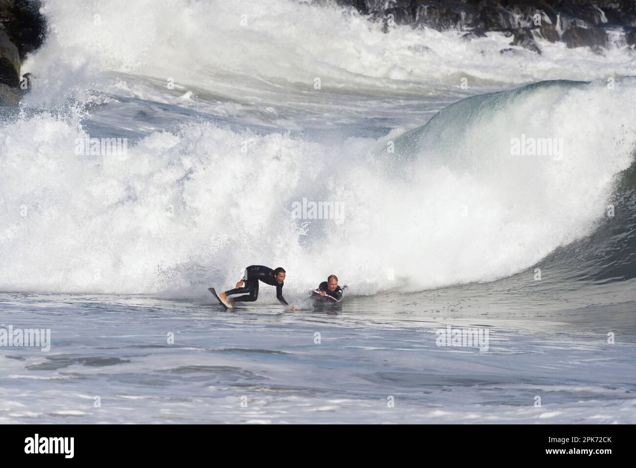 Man surfing on large wave, Newport Beach, California, USA Stock Photo ...