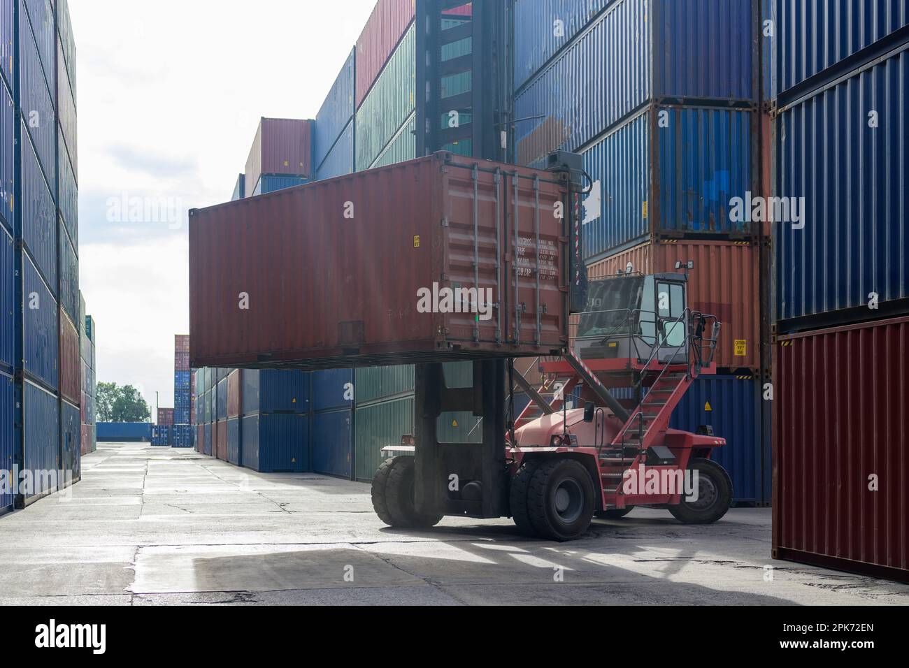 Stack of containers in harbor, Containers yard in port, Port logistics ...