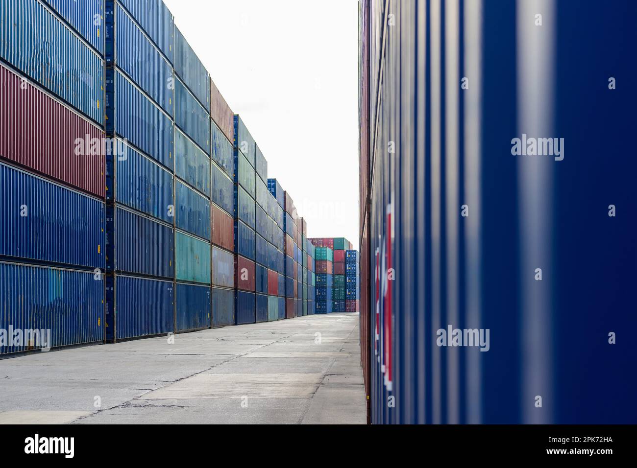 Stack of containers in harbor, Containers yard in port, Port logistics ...