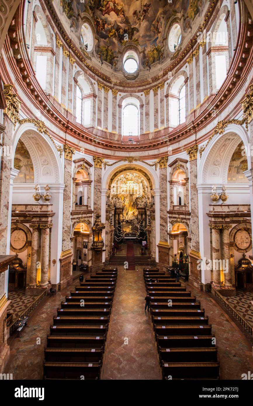 The interior of the Baroque St.Charles Church in Vienna, Austria Stock ...
