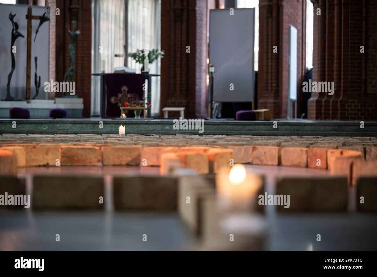 Berlin, Germany. 05th Apr, 2023. View of the walkable floor labyrinth ...