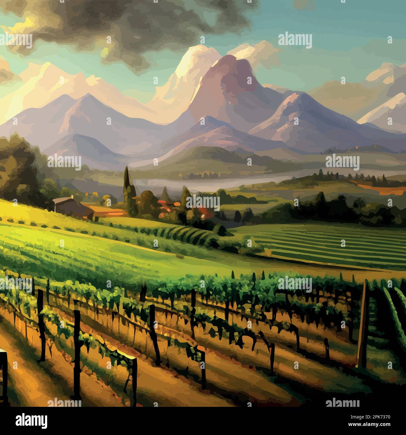 Vines rows panorama Stock Vector Images - Alamy