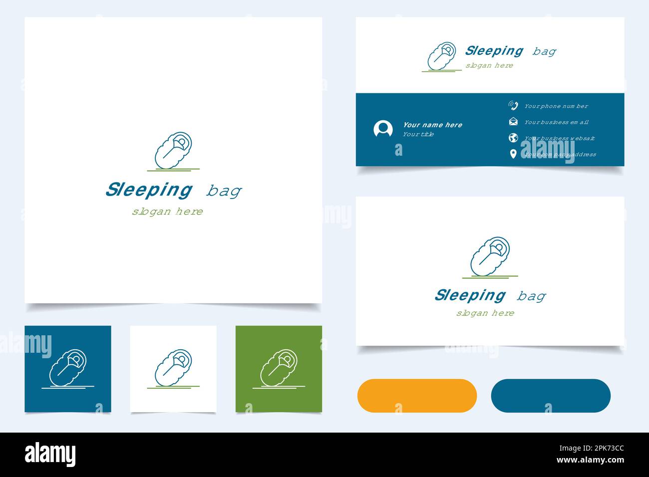 Sleeping bag logo design with editable slogan. Branding book and ...