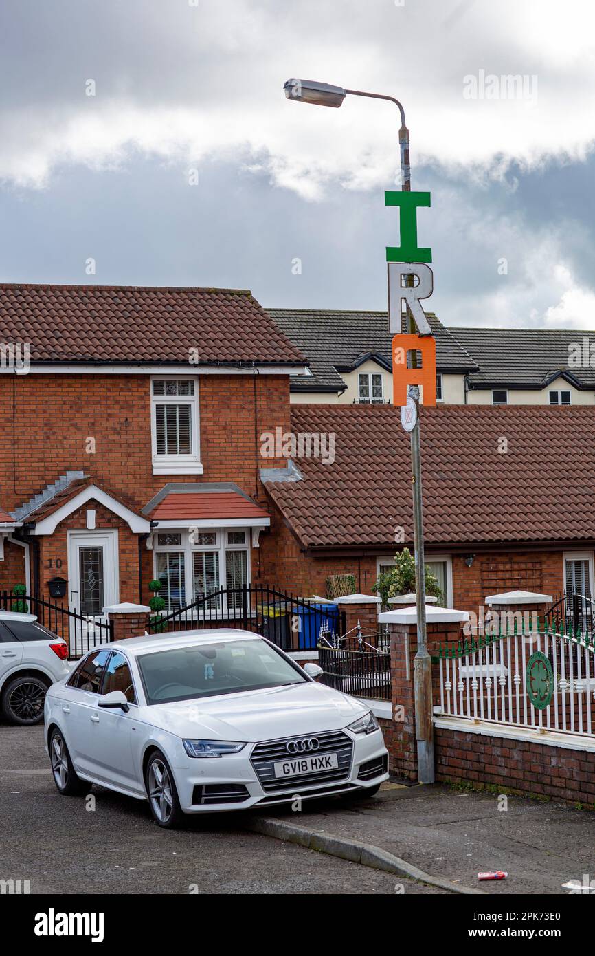 Letters Spelling I.R.A. is seen on display high on a lamp post in west ...