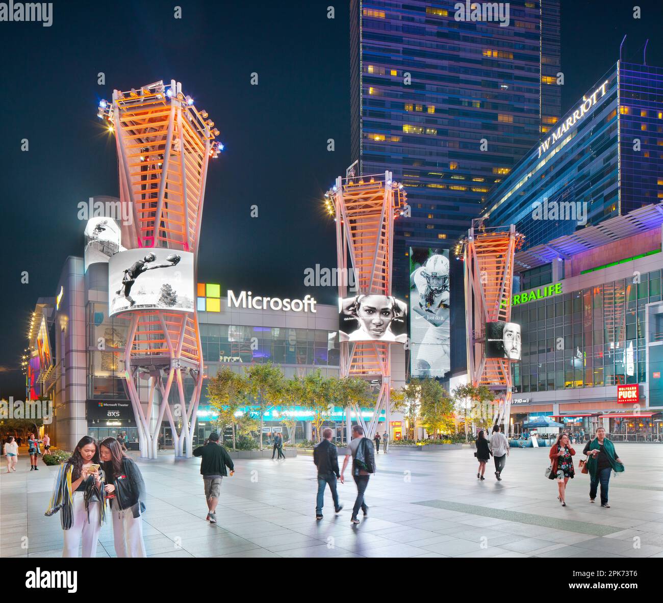 Microsoft Square, Downtown Los Angeles, broad plaza with people and ...
