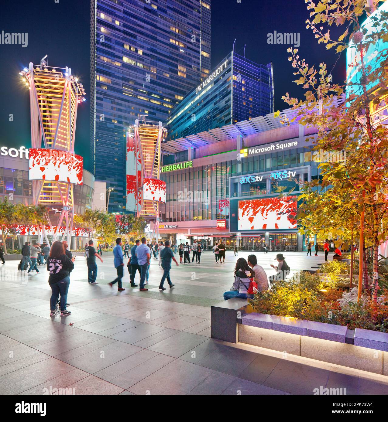 Microsoft Square, Downtown Los Angeles, broad plaza with people and ...