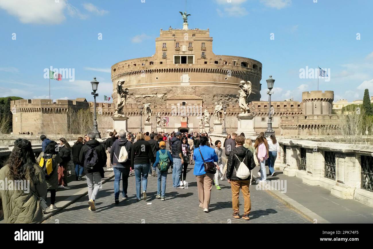 Rome, Italy - March 31, 2023: A view of The Castel Sant Angelo from St ...