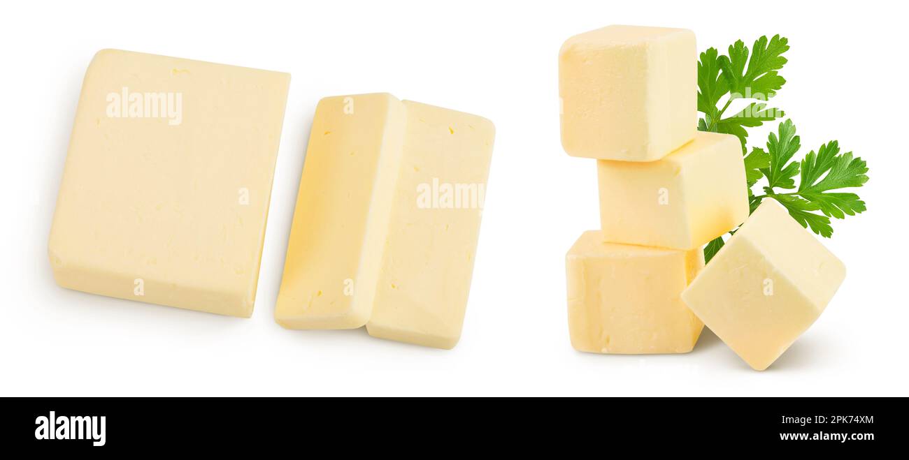 butter isolated on white background with full depth of field. Top view ...