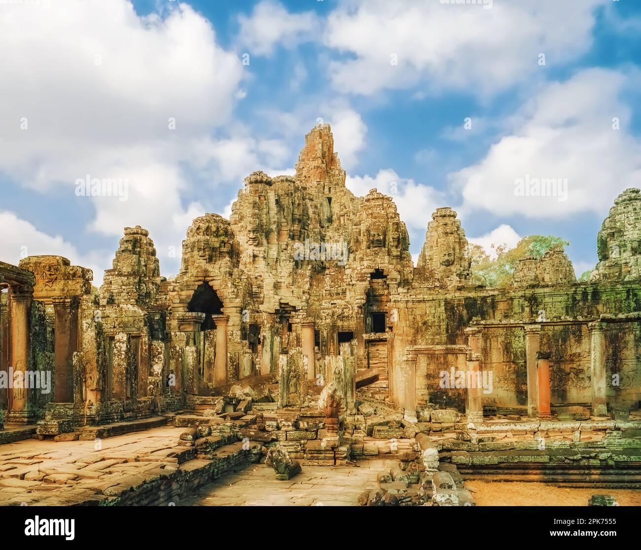 Remains of the ancient Bayon temple near Angkor Wat, Cambodia, Asia ...