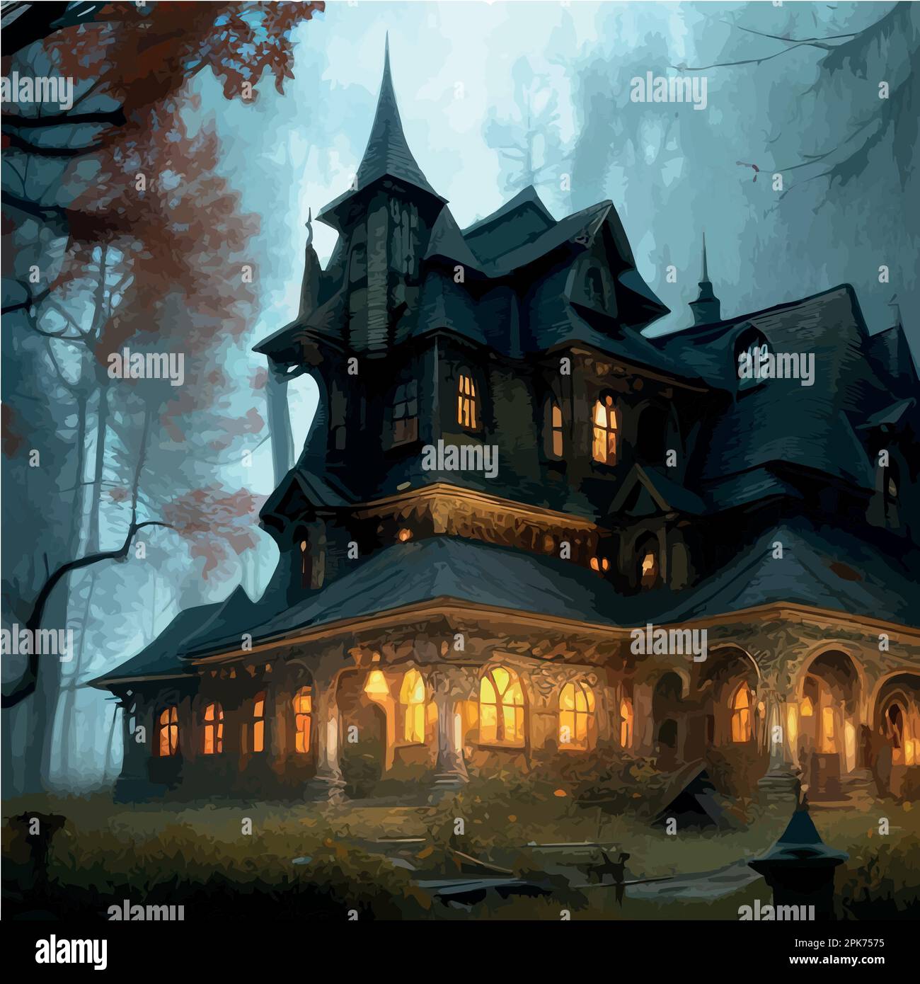 Old mansion illuminated Stock Vector Images - Alamy