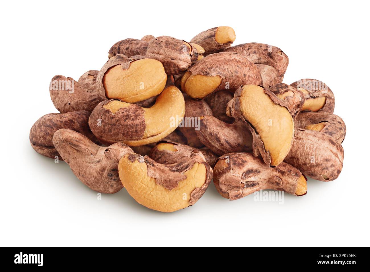 cashew nuts heap with shell isolated on white background Stock Photo ...