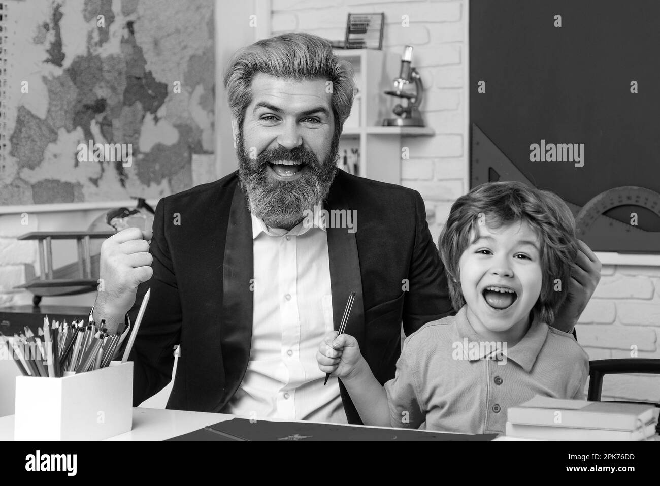 Home school for pupil. School kids. Elementary school classroom. Little ...