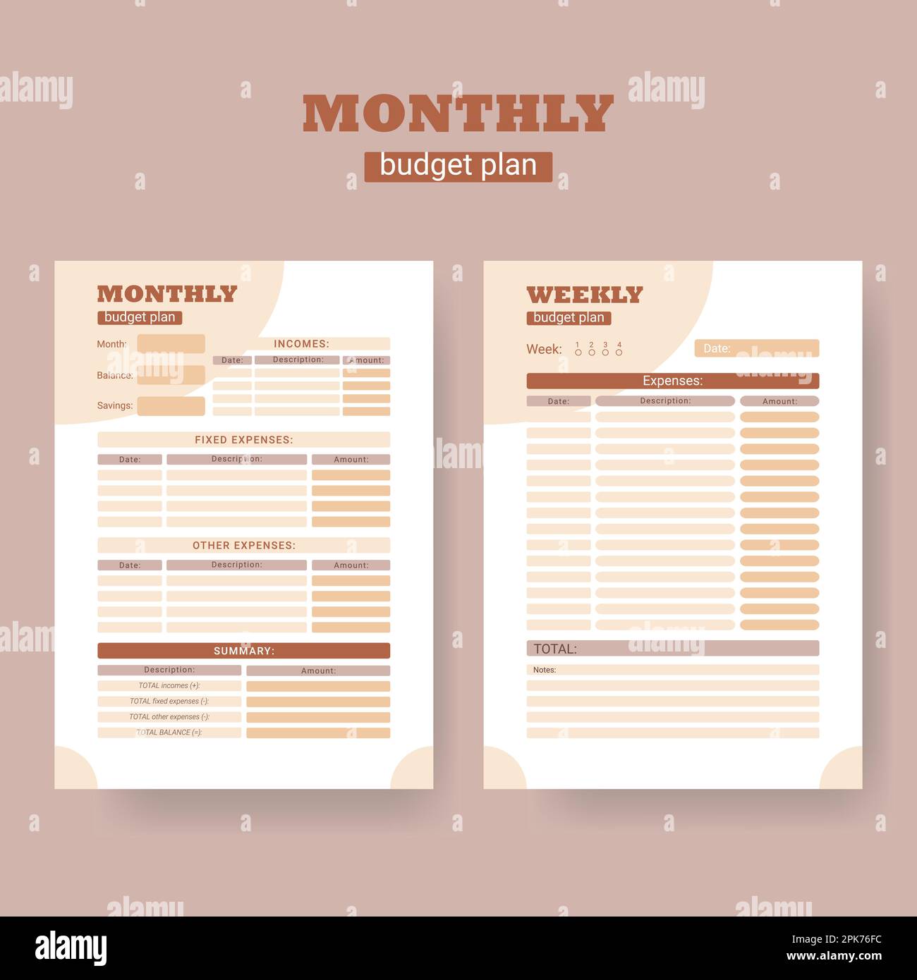 Printable personal monthly budget planner, vector illustration Stock ...