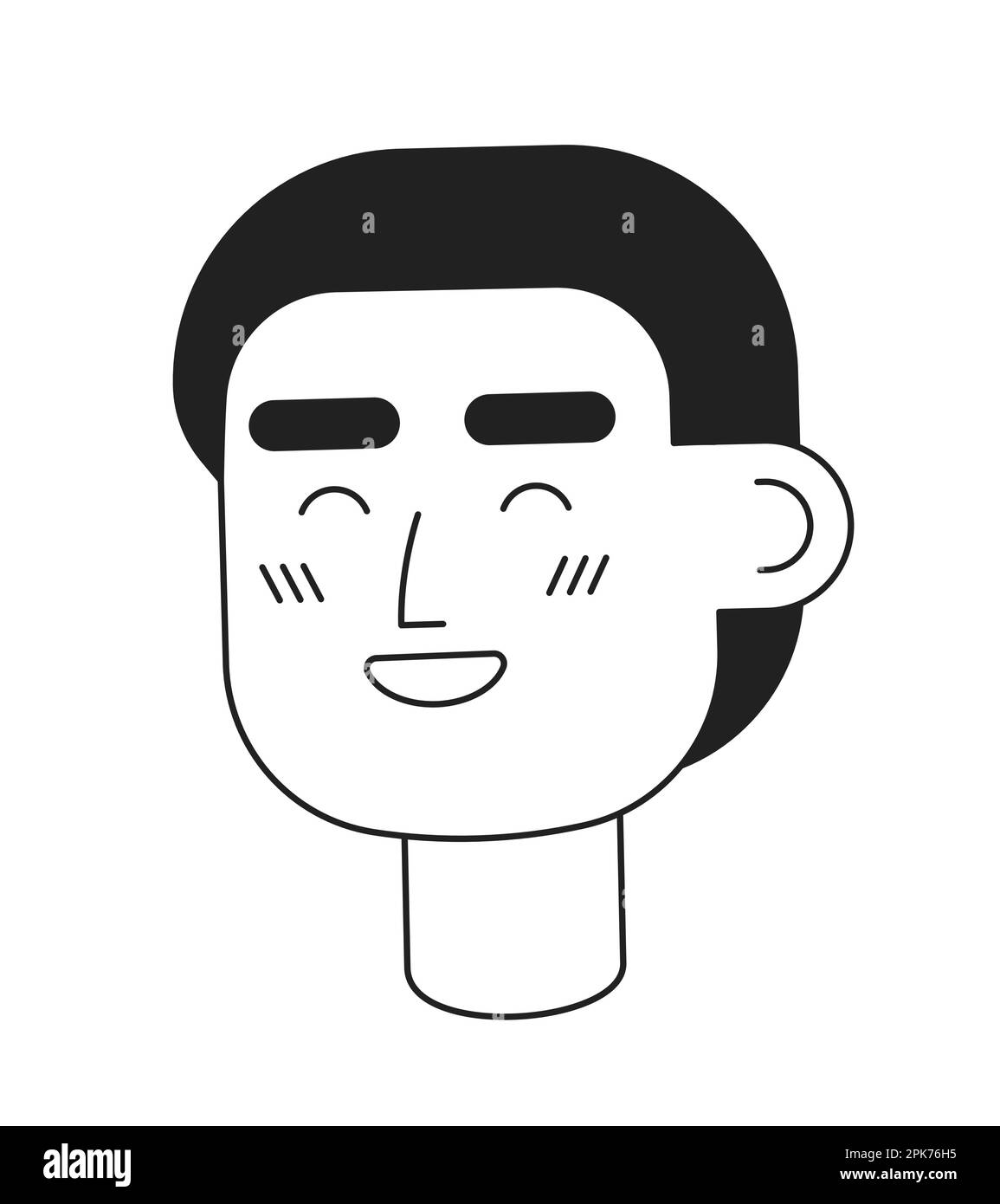 Happy short haired man with closed eyes monochromatic flat vector ...