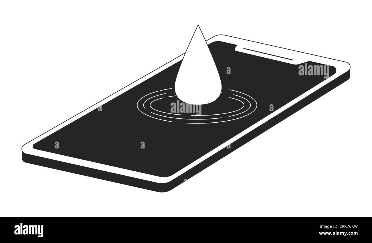 Water drop falling down on phone screen black and white concept vector ...