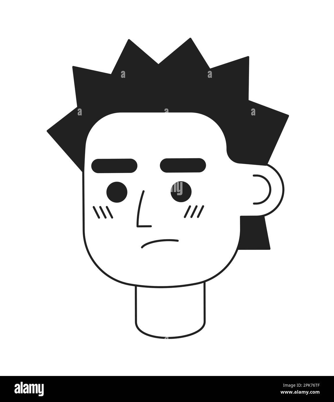 Irritated young man with prickly hair monochromatic flat vector ...