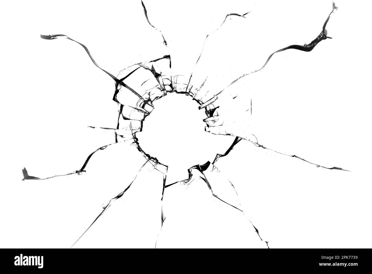 Concept of broken glass with hole for design on white background Stock ...