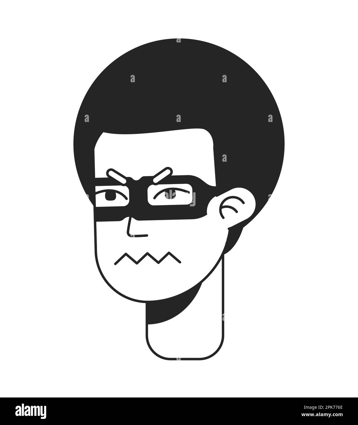Kinky haired gang member feeling angry monochromatic flat vector ...