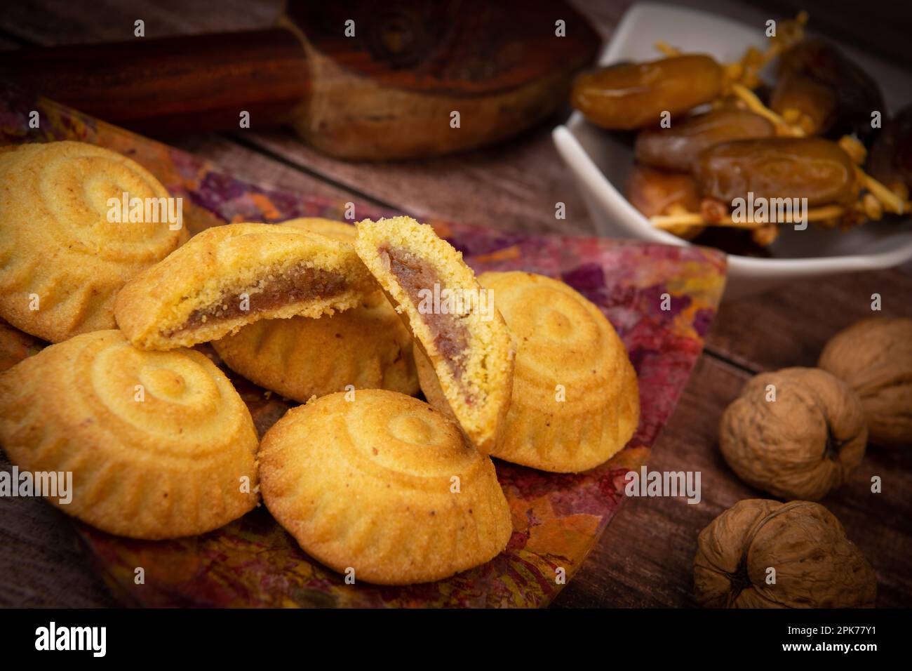 Traditional eid maamoul or mamoul cookies with dates, nuts, and jam ...