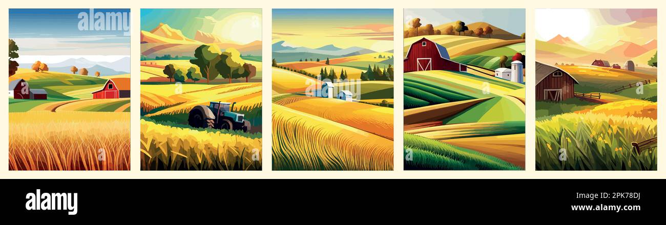 Wheat farmland aerial Stock Vector Images - Alamy
