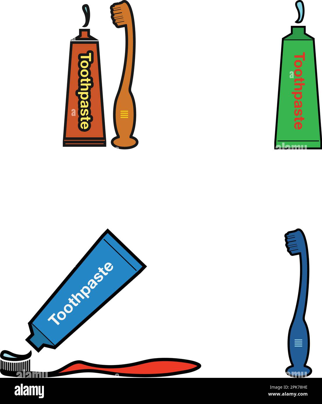 Colorful Toothbrush and Toothpaste icon set. Vector EPS Stock Vector ...